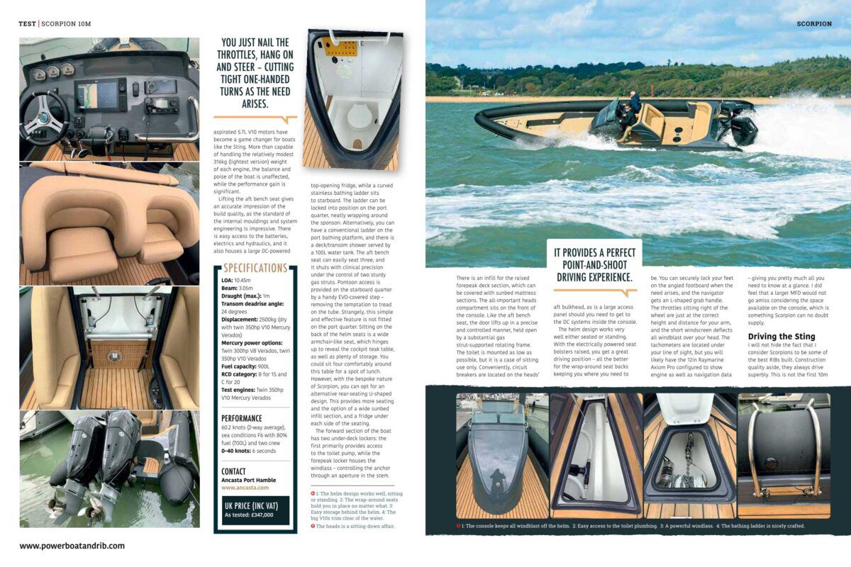 Scorpion Sting 10m review Powerboat and RIB magazine - Ancasta